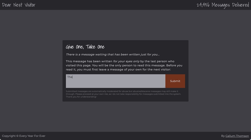 Another SmallThings: Ephemeral Messages at Dear Next Visitor - OEGlobal ...