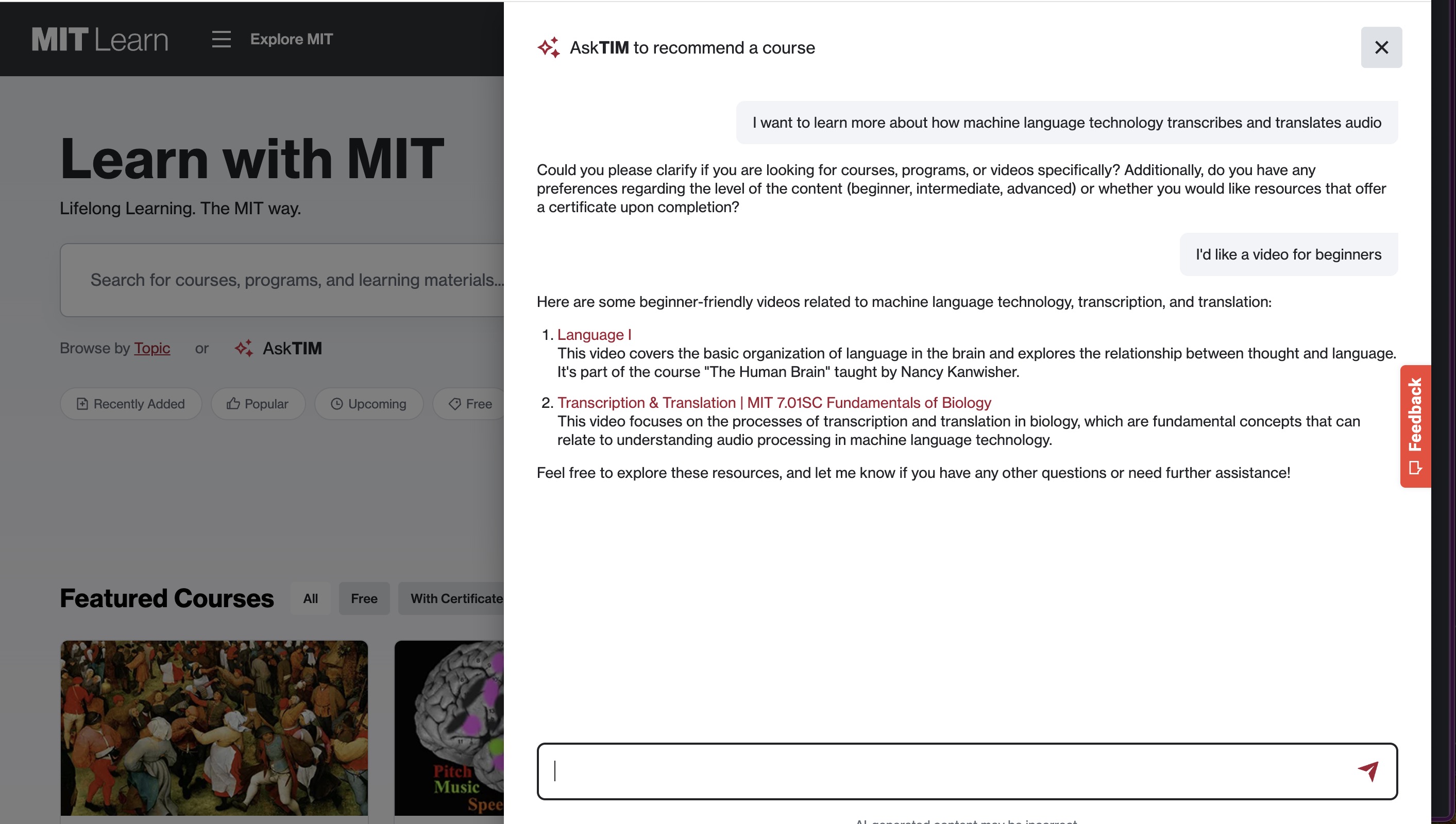 Ask TIM, a friendly AI Assistant, to Find MIT Resources to Learn From ...
